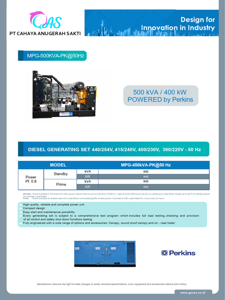 PT CAS - Genset Perkins 500kva | PDF | Diesel Engine | Propulsion