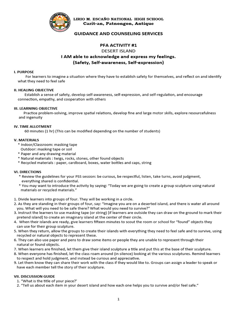 Desert Island Activity for Safety Awareness | PDF | Behavioural ...