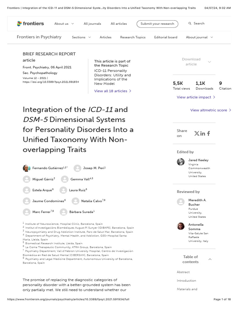 Frontiers - Integration of The ICD-11 and DSM-5 Dimensional Systems For ...