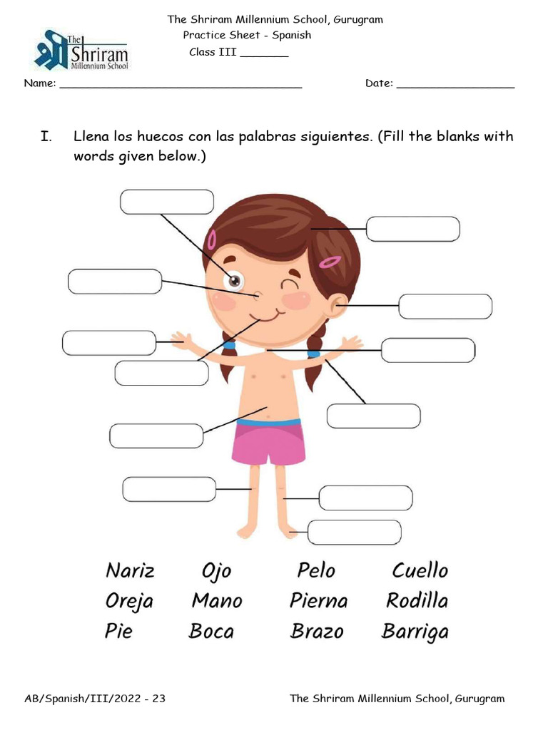 Grade 3 Partes Del Cuerpo Pdf