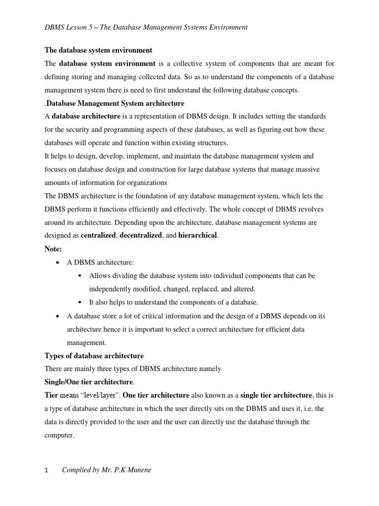 DBMS Architecture and Environment Overview | PDF | Databases | Database ...