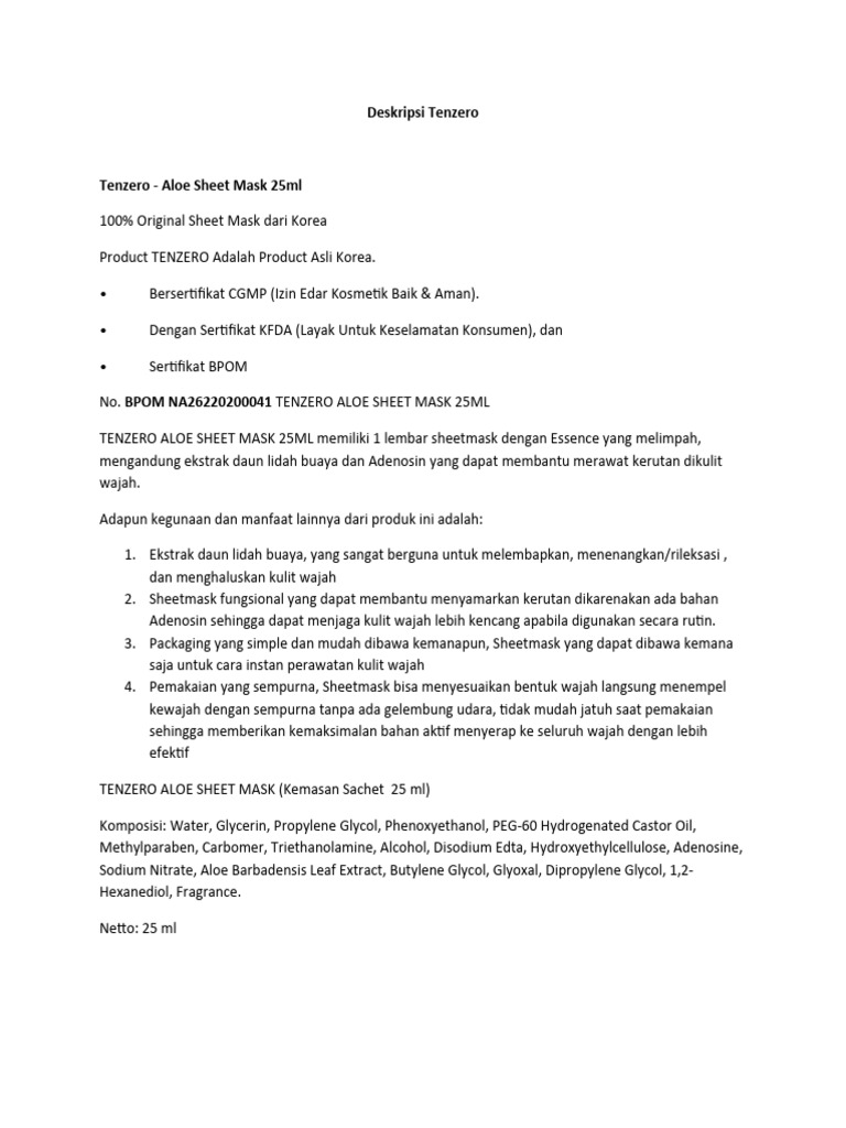 Deskripsi Tenzero | PDF