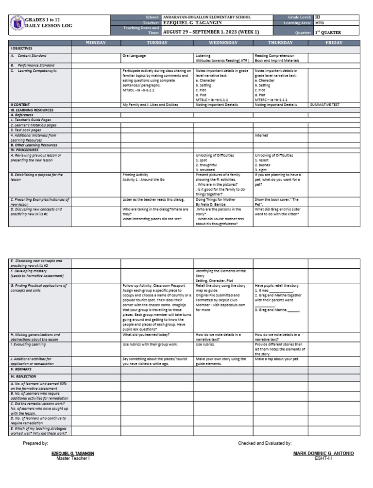 DLL - MTB 3 - Q1 - W1 | PDF | Cognitive Science | Education Theory