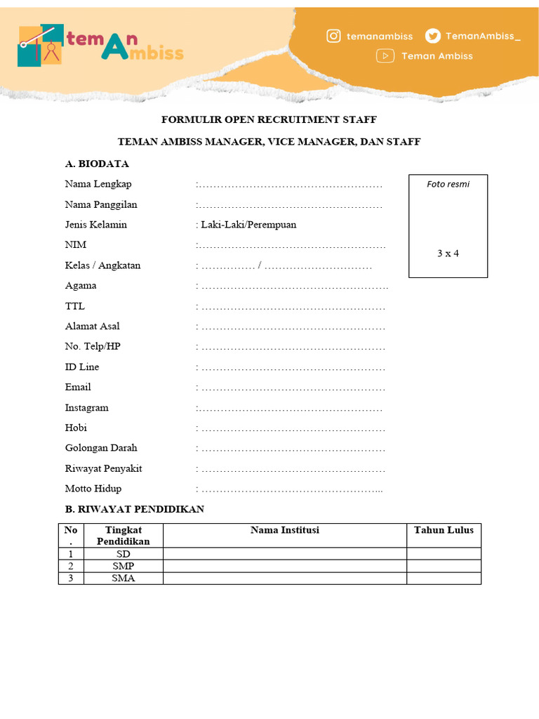 Formulir Open Recruitment Staff | PDF | Seni