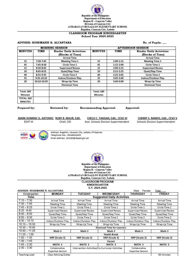 MATATAG and RECALIBRATED CLASSROOM PROGRAM ANDARAYAN BUGALLON ES 2024 2025 | PDF | Behavior ...