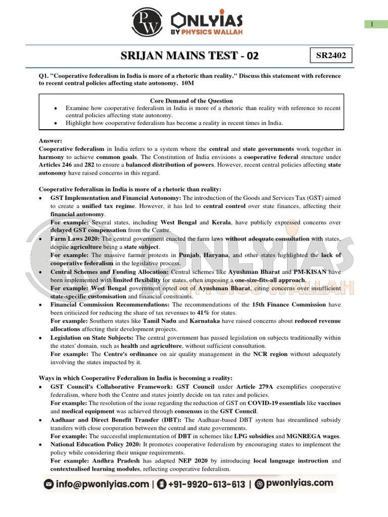 Srijan Test 2 Sr2402 Model Answer Pdf Governance Policy