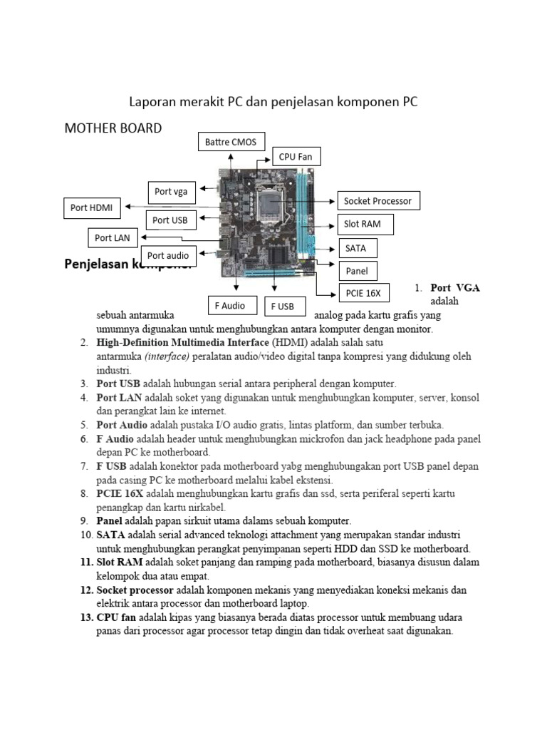 Laporan Merakit PC Dan Penjelasan Komponen PC | PDF