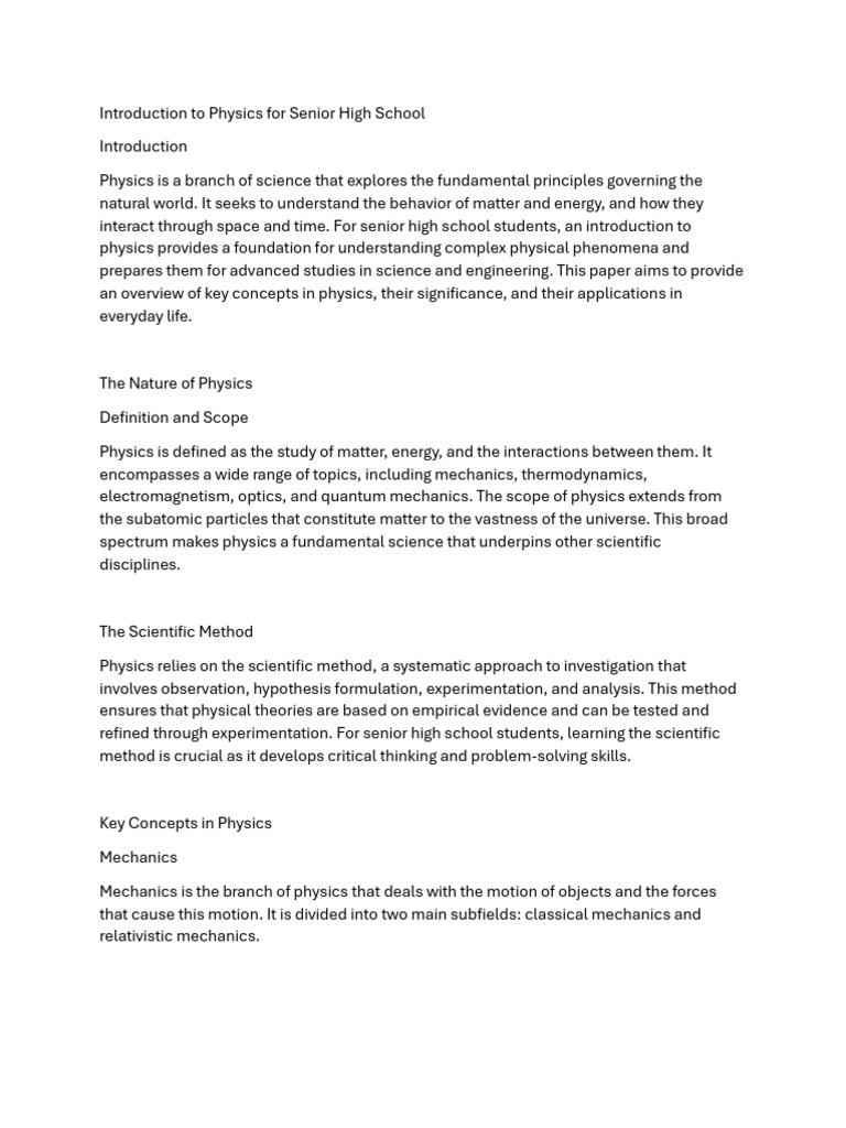 Intro To Physics For SHS | PDF | Physics | Mechanics