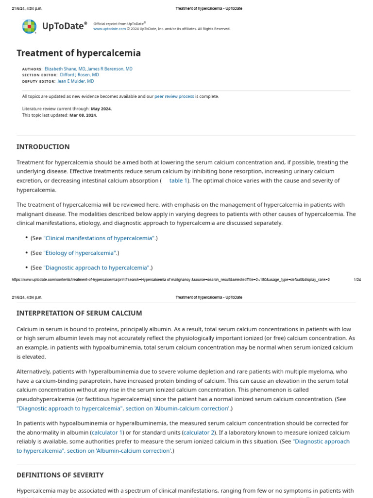 Treatment of Hypercalcemia - UpToDate | PDF | Medical Specialties ...