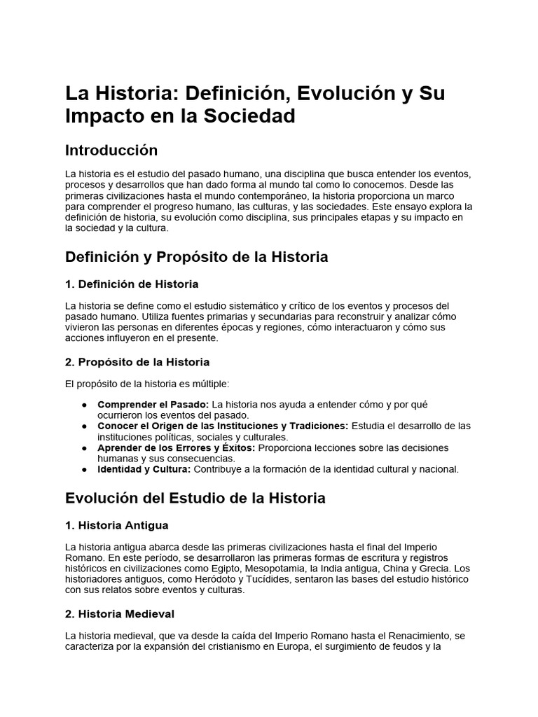 La Historia - Definición, Evolución y Su Impacto en La Sociedad | PDF ...