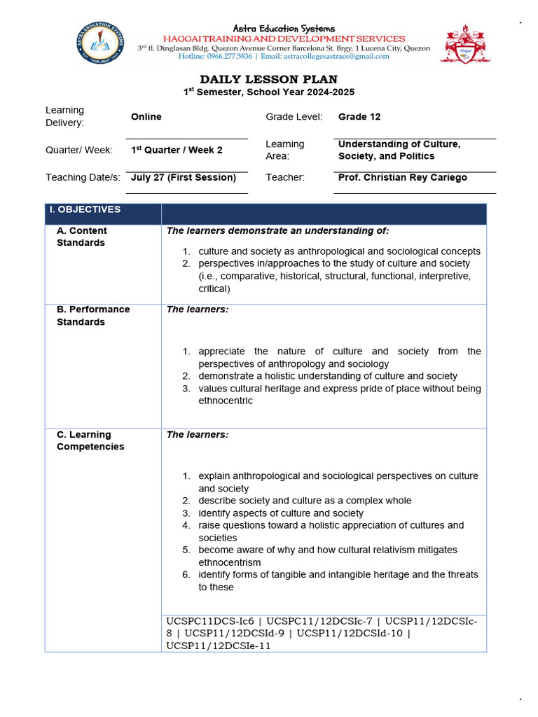 Cariego On progress-Lesson-Plan | PDF | Cultural Heritage | Learning