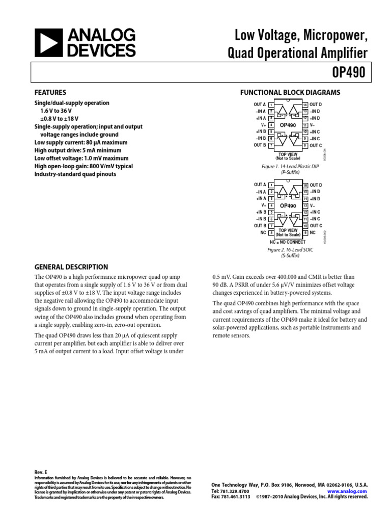 OP490 | PDF | Amplifier | Operational Amplifier