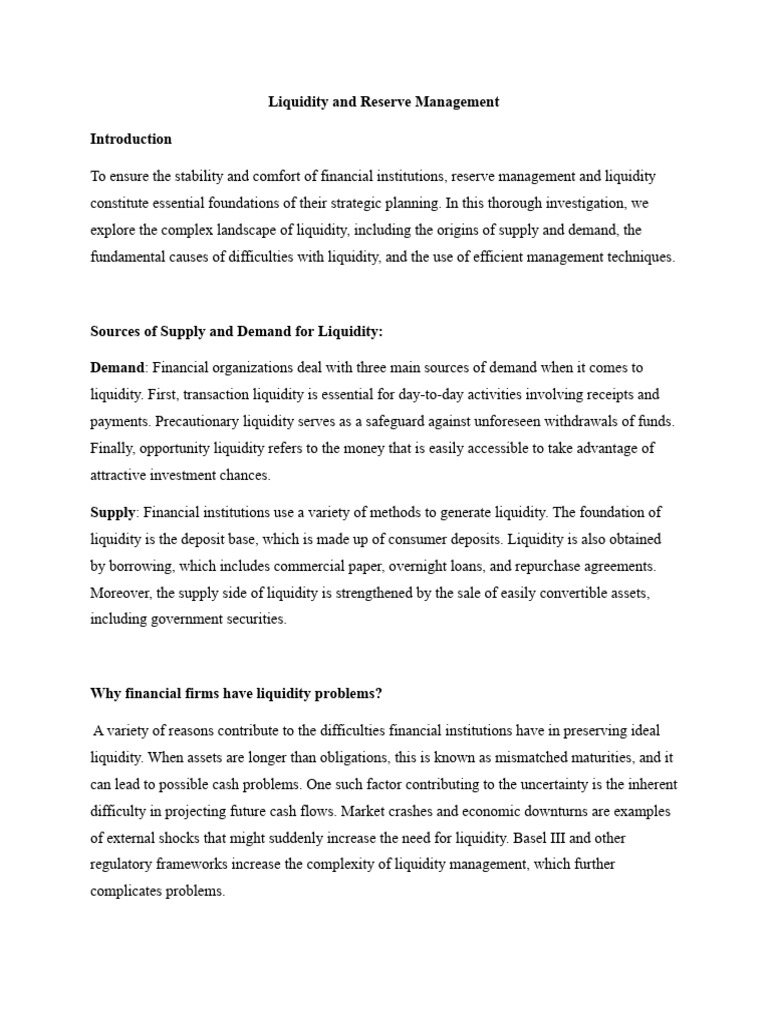 Liquidity and Reserve Management Strategies | PDF | Market Liquidity ...