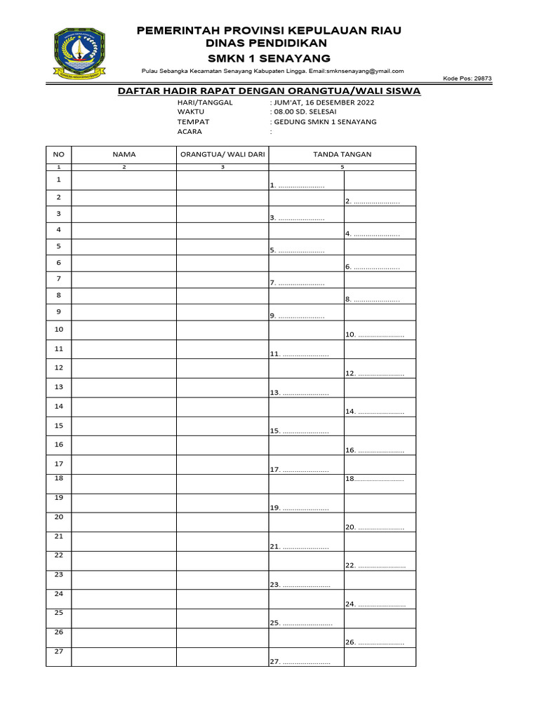 Absen Rapat Ortu | PDF