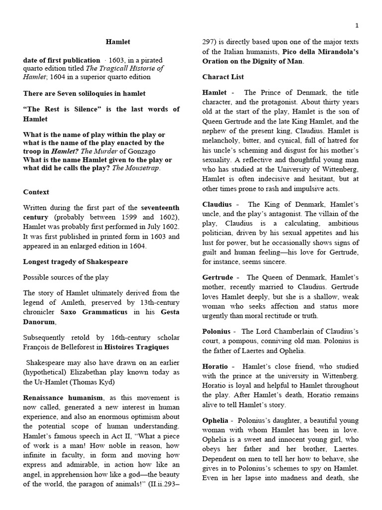 Hamlet 1 | PDF | Hamlet