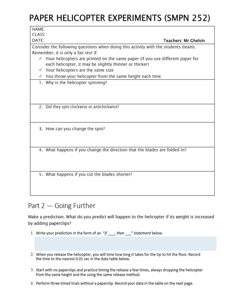 Paper Helicopter Investigation | PDF | Helicopter