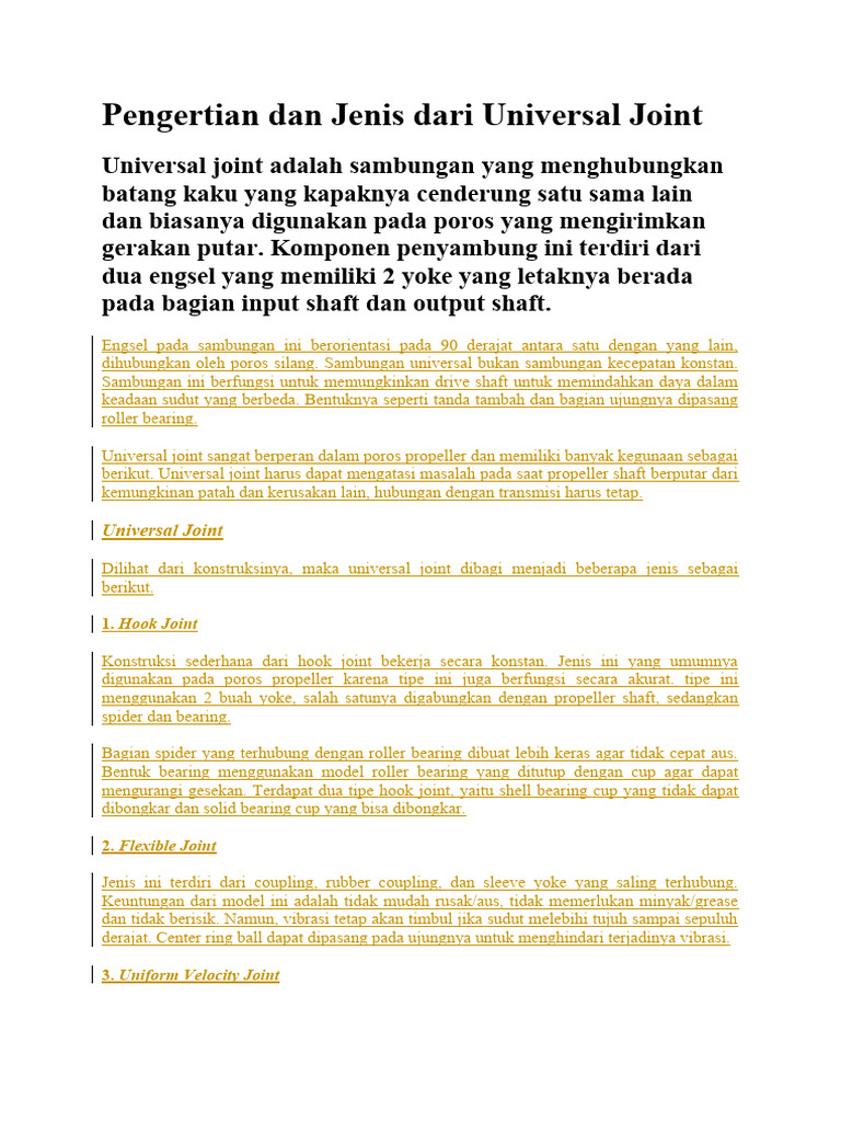 Pengertian Dan Jenis Dari Universal Joint | PDF | Bisnis | Griya & Taman
