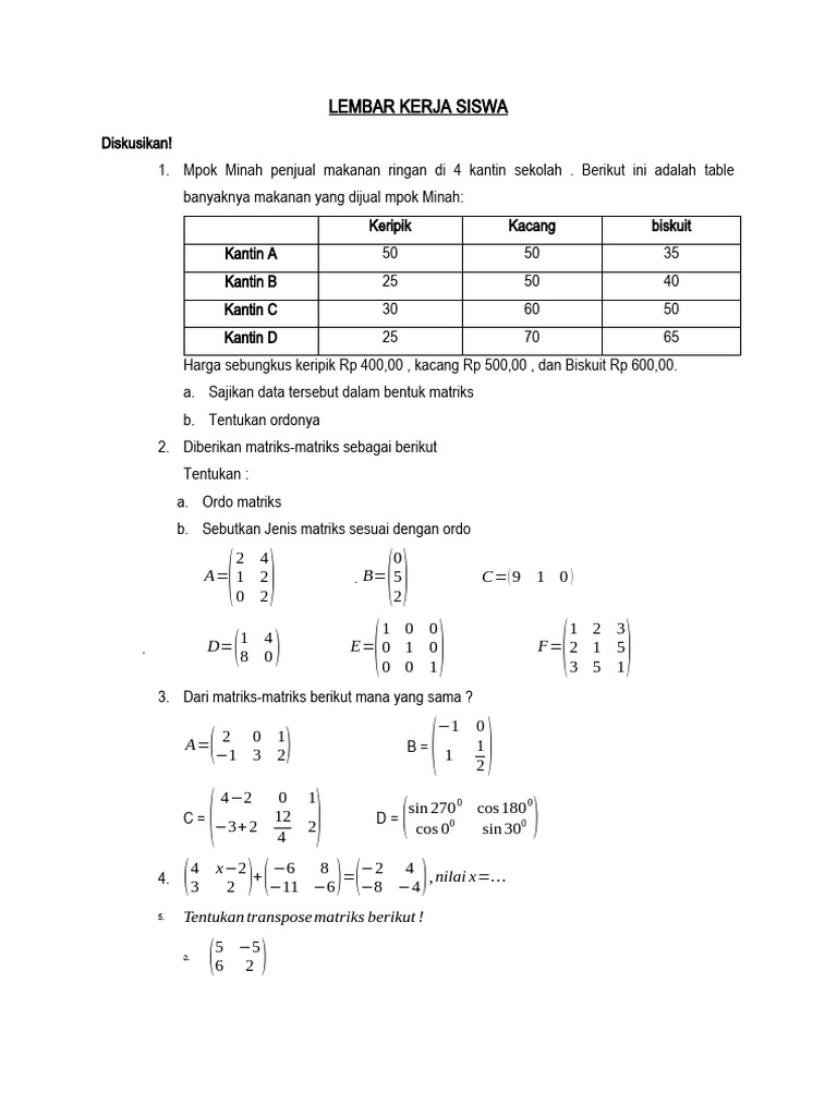 Latihan Matriks dan Barisan Matematika | PDF