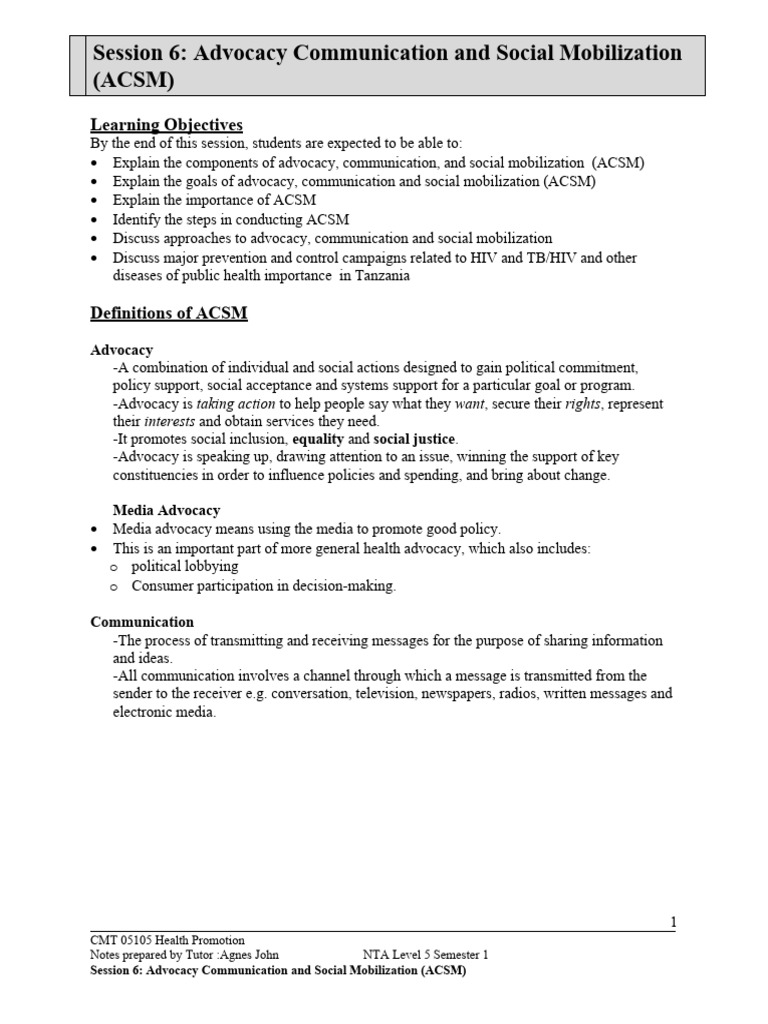 Advocacy Communication and Social Mobilization | PDF | Communication | Tuberculosis