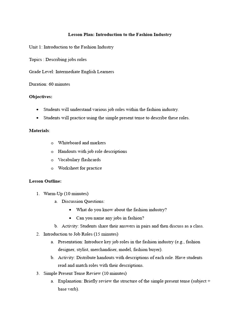 Fashion Industry Jobs Lesson Plan | PDF