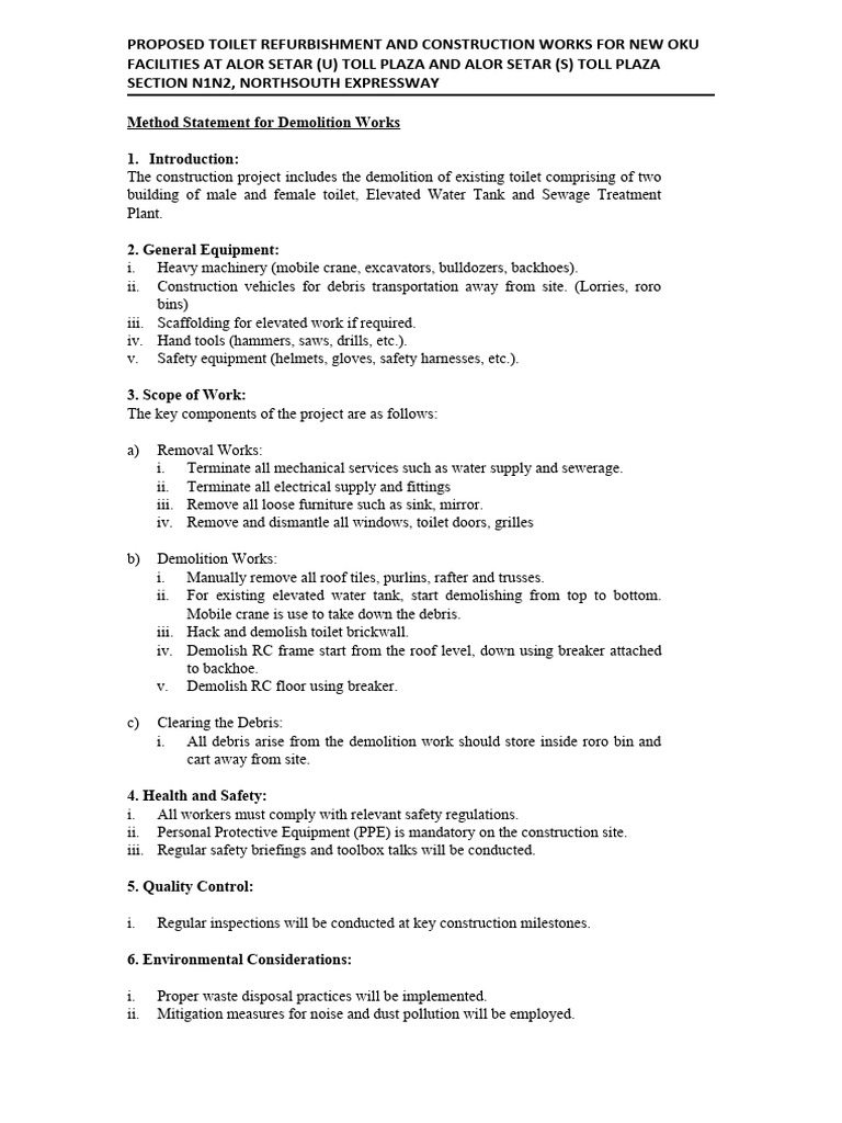 Demolition Work Method Statement | PDF