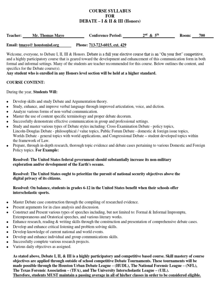 COURSE SYLLABUS Debate | PDF | Human Communication