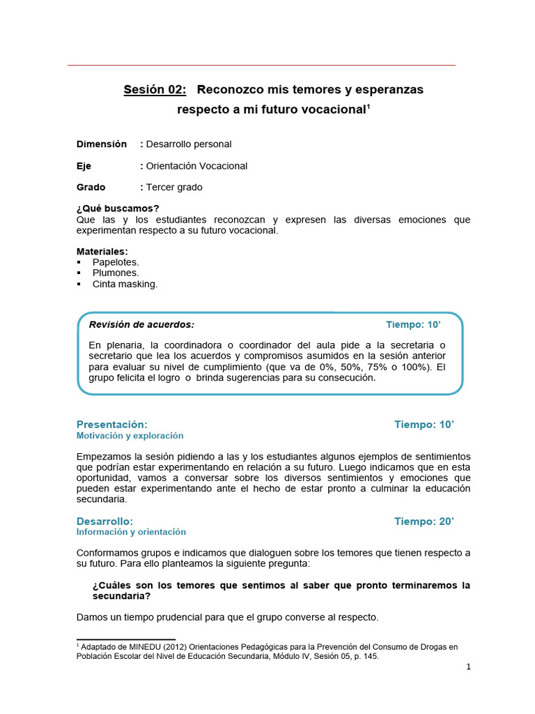 3° SESION 02 - Reconozco Mis Temores y Esperanzas Respecto A Mi Futuro ...