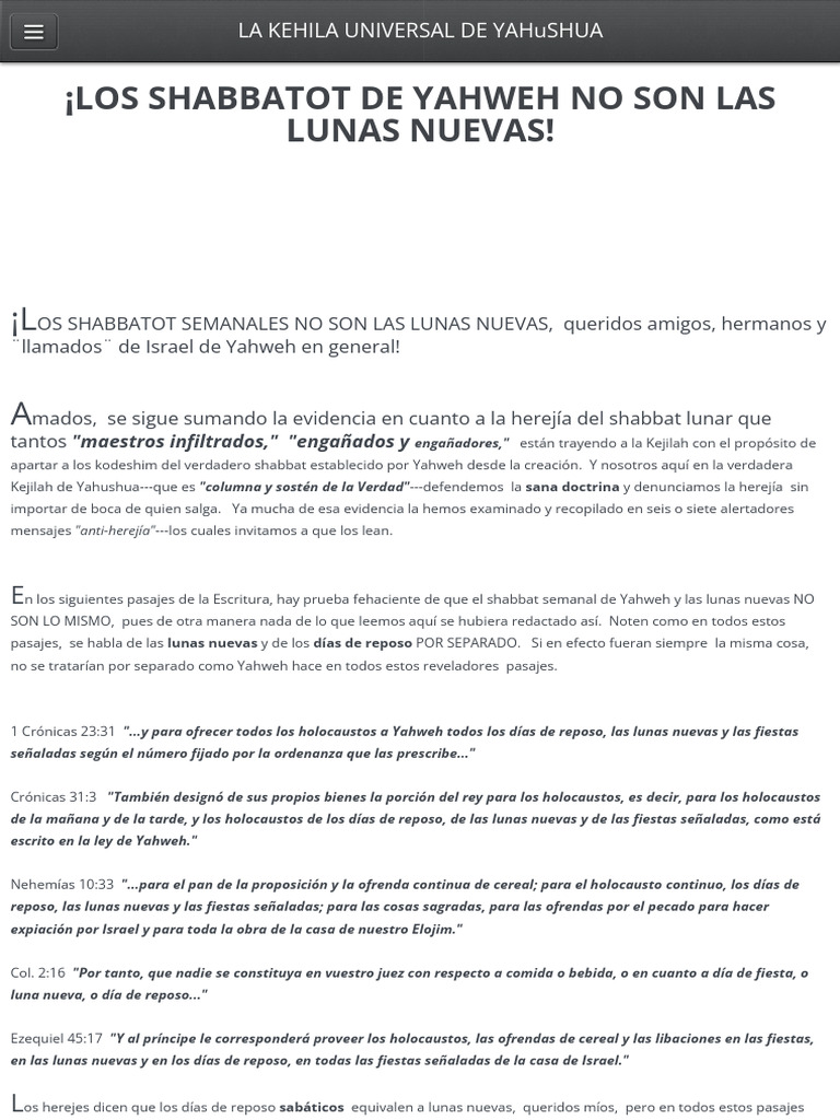 ¡Los Shabbatot de Yahweh No Son Las Lunas Nuevas! | PDF | Creencia ...