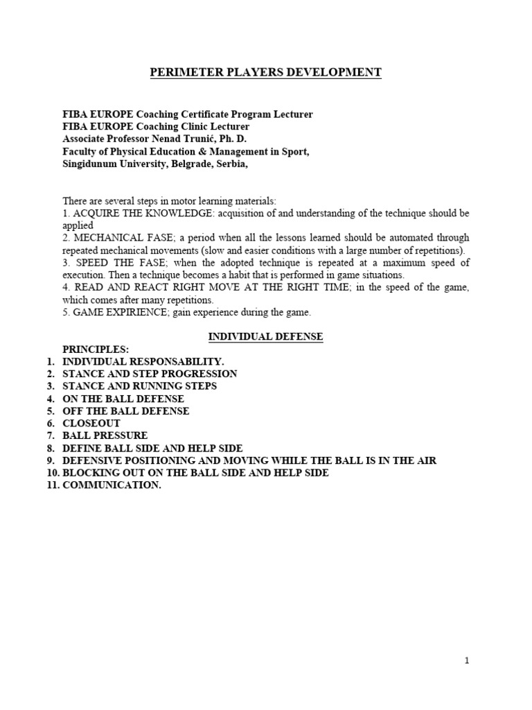 Prof. Nenad Trunic Perimeter Players Development | PDF | Athletic ...