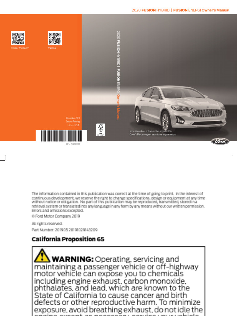 2020 Ford Fusion Hybrid Energi Owners Manual Version 2 Om en US 12 2019 ...