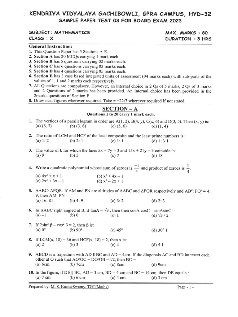 Sample Paper 3 KV | PDF