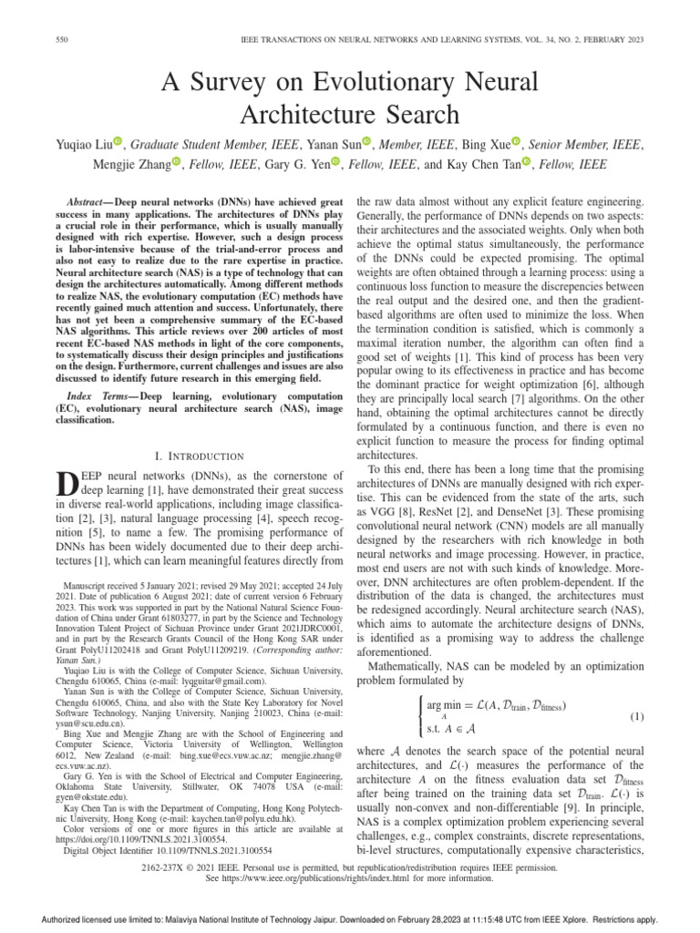 2023 IEEE TNNLS A Survey On Evolutionary Neural Architecture Search ...
