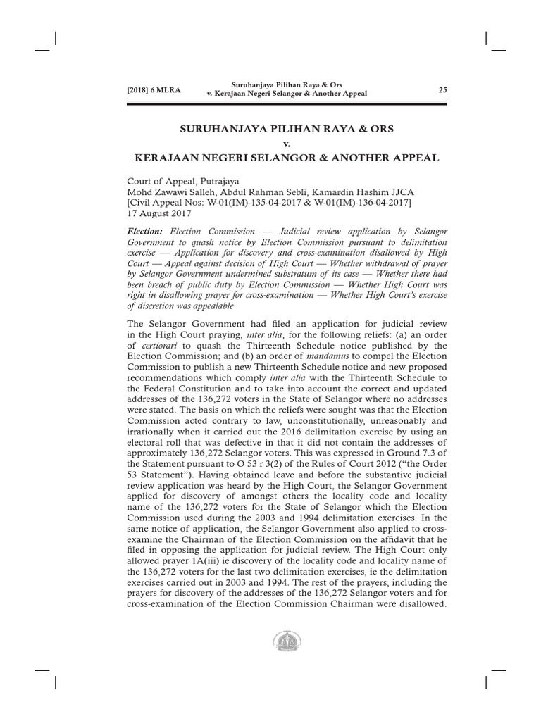 SURUHANJAYA PILIHAN RAYA & ORS v. KERAJAAN NEGERI SELANGOR & ANOTHER APPEAL | PDF | Discovery ...