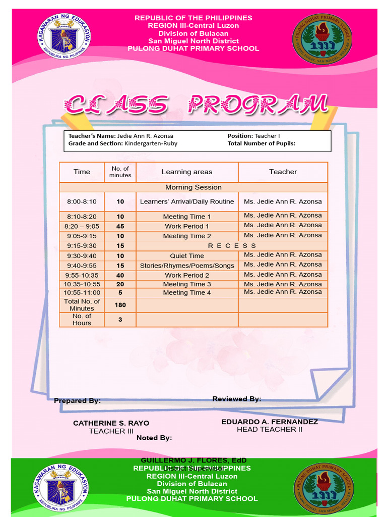 Pulo Class Program Sy 2023 2024 | PDF | Teaching | Schools