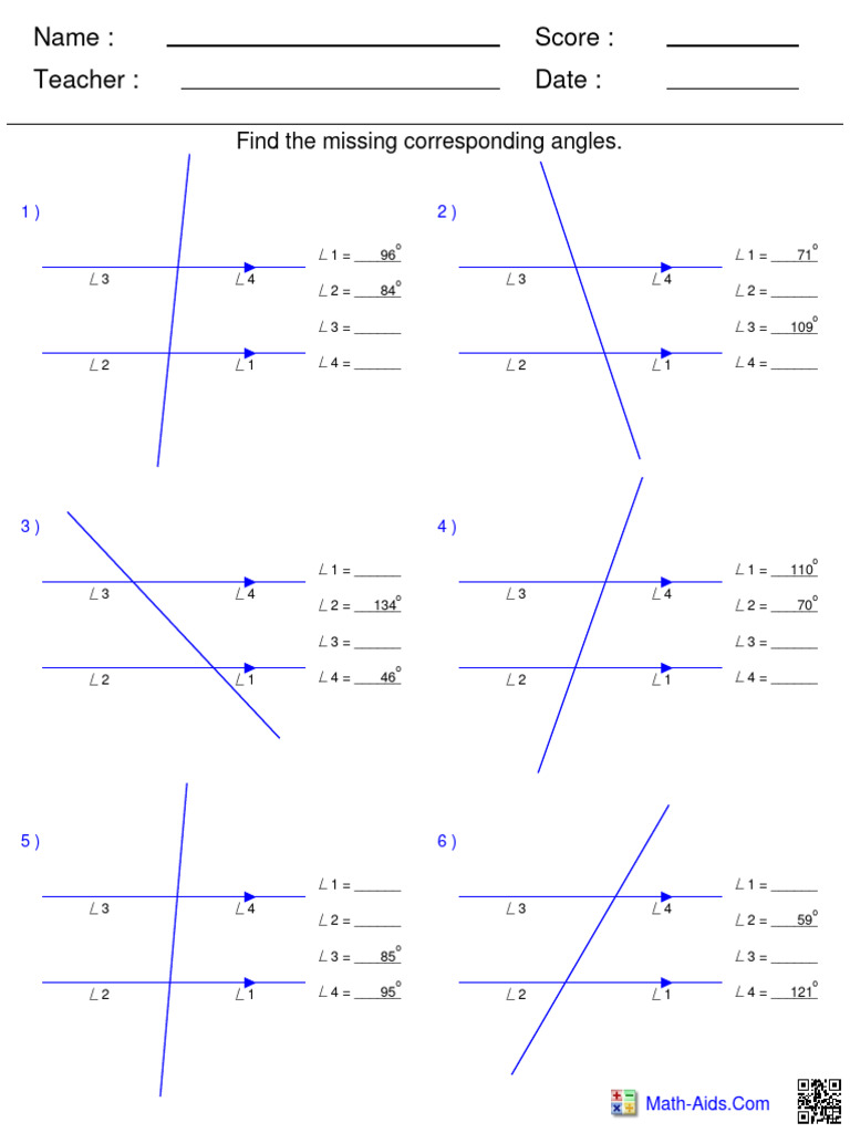 Corresponding Angles Worksheet | PDF