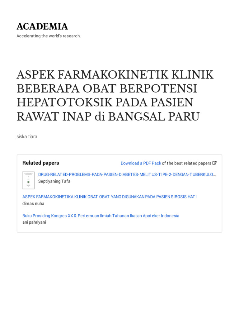 ASPEK FARMAKOKINETIK KLINIK BEBERAPA OBAT BERPOTENSI HEPATOTOKSIK PADA ...