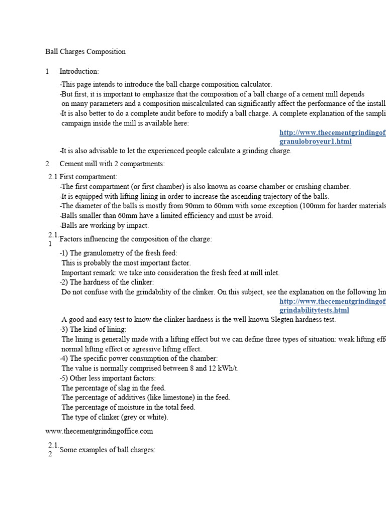 Ball Charge Composition in Cement Mills | PDF | Mill (Grinding ...