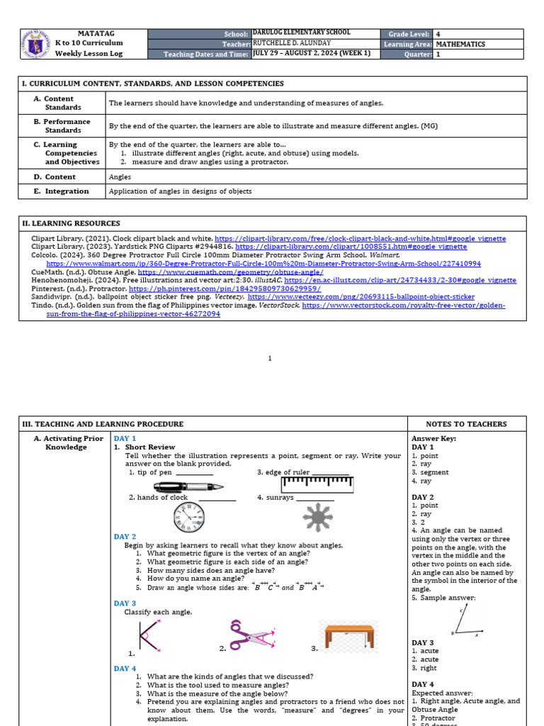 Measuring and Illustrating Angles | PDF | Angle | Learning
