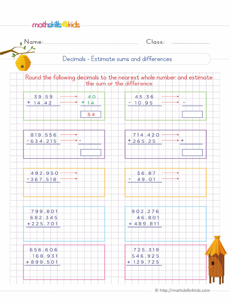 04.estimate Sums and Differences of Decimals - 74hhh1 | PDF