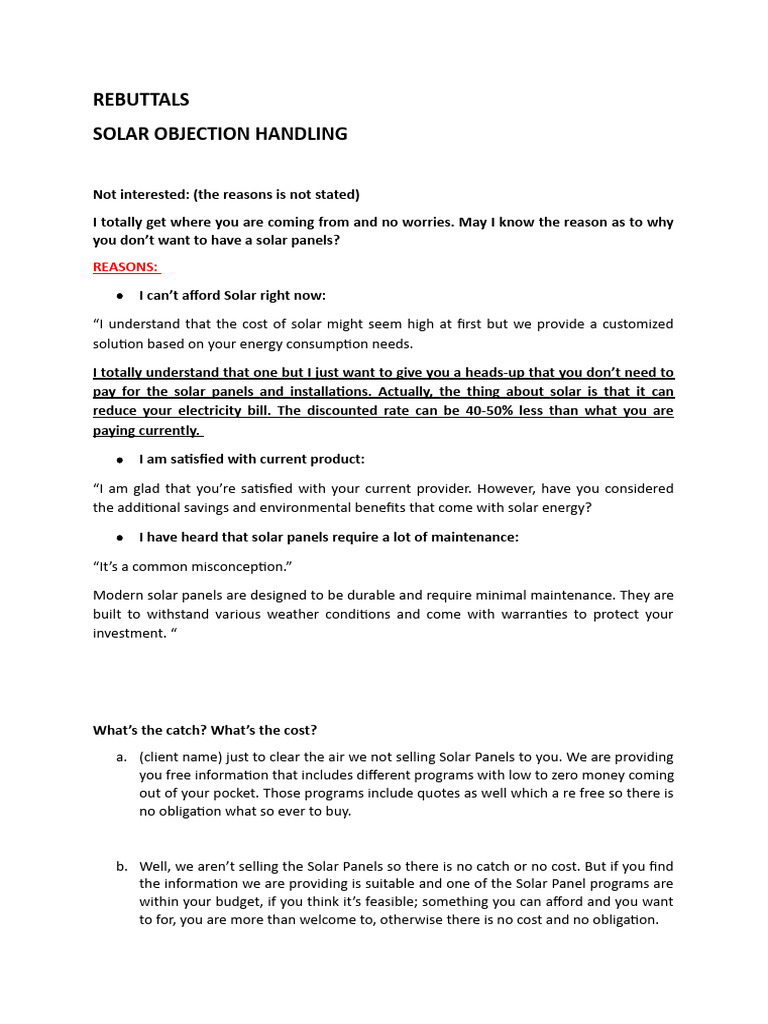Solar Objection Handling | PDF | Solar Energy | Solar Power