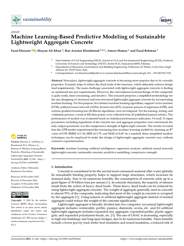Sustainability 15 00641 | PDF | Machine Learning | Concrete