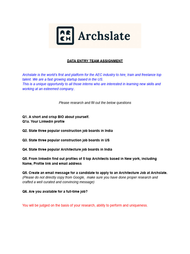 Data Entry Team Assignment | PDF