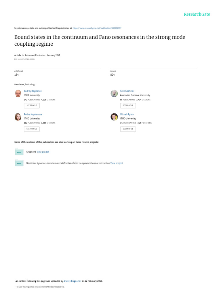 BIC in Strong Coupling Region (Exp) | PDF | Resonance | Scattering