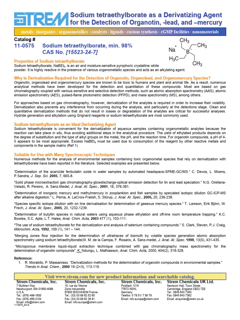 Sodium Tetraethylborate Lit Sheet | PDF | Organometallic Chemistry | Sodium