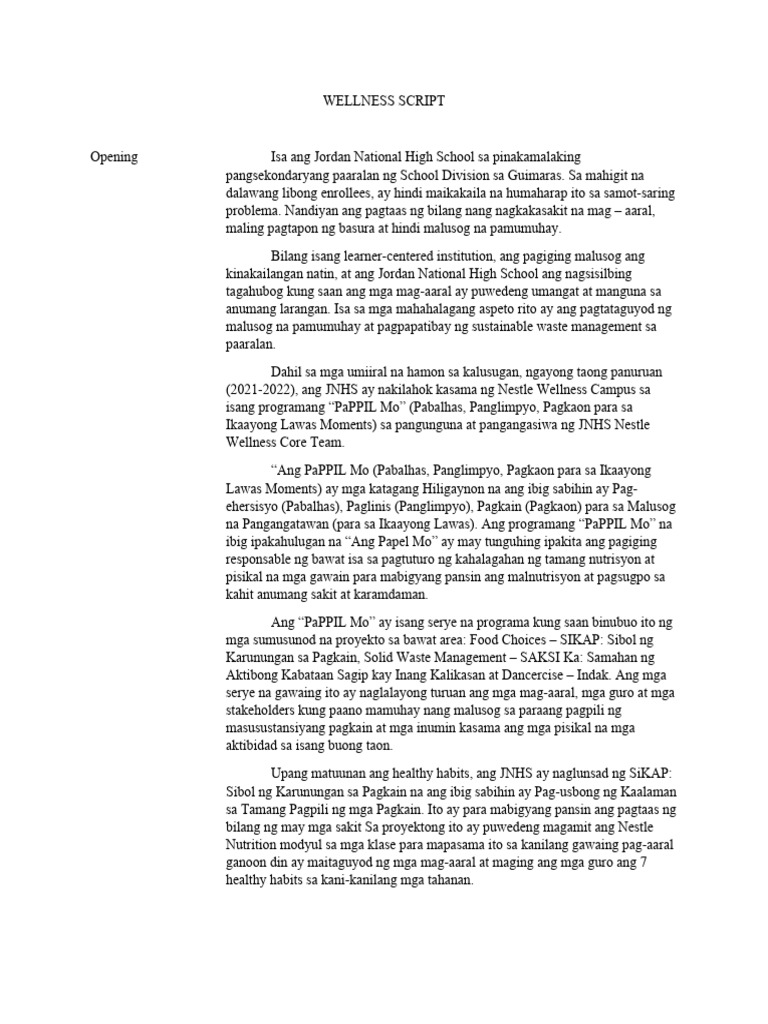 Wellness Script | PDF