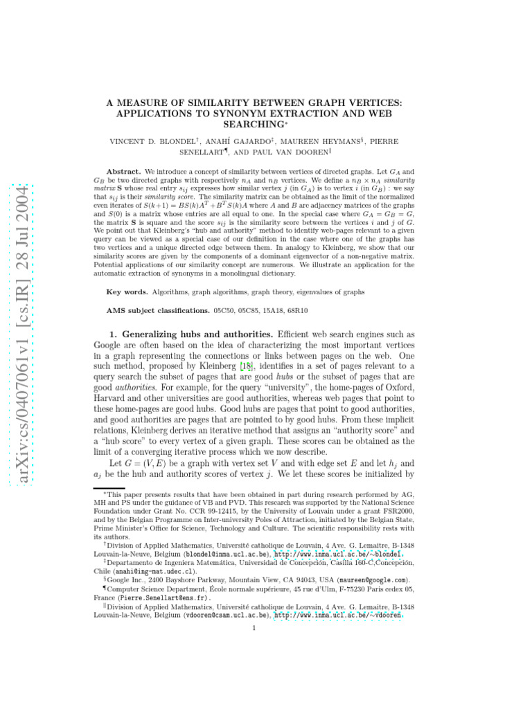 A Measure of Similarity Between Graph Vertices | PDF | Eigenvalues And Eigenvectors | Matrix ...