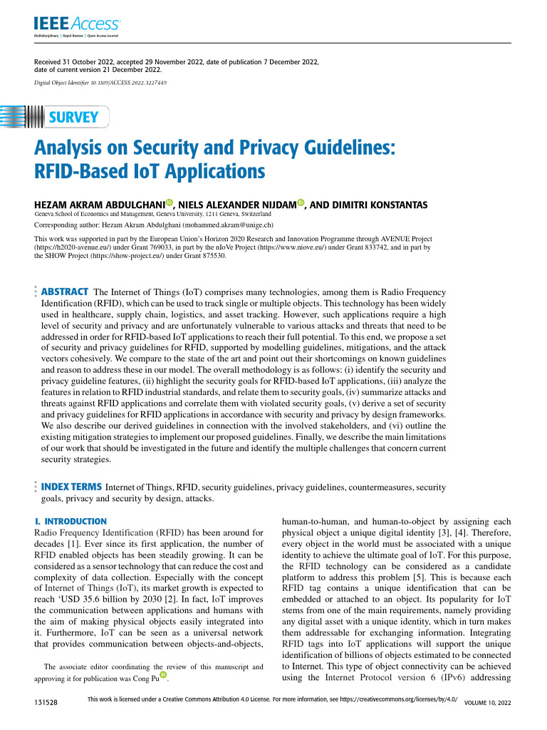 Analysis On Security and Privacy Guidelines RFID-Based IoT Applications | PDF | Computer ...