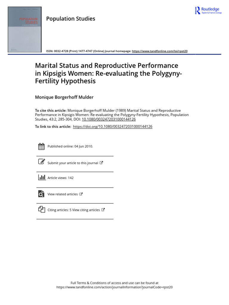 Marital Status and Reproductive Performance in Kipsigis Women Re ...