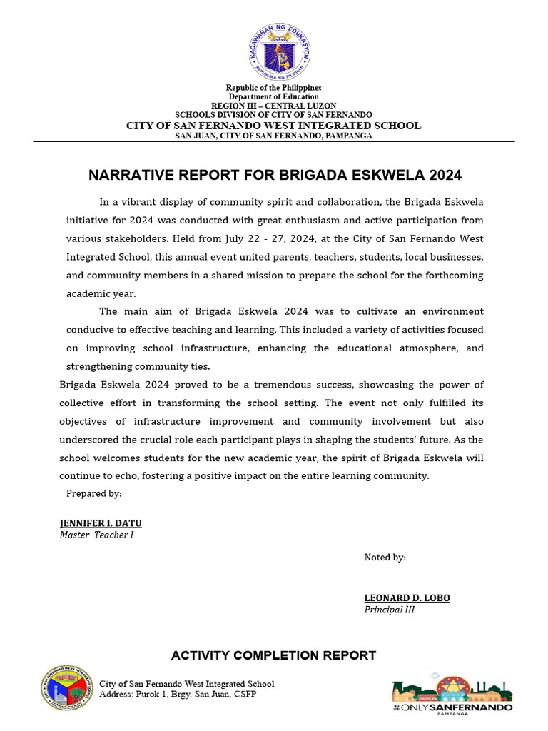 Brigada ACR Narrative 24 25 | PDF | Classroom