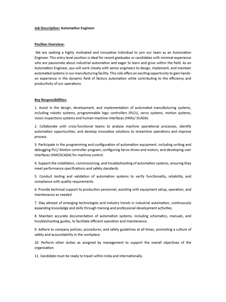 Job Description | PDF | Programmable Logic Controller | Employment